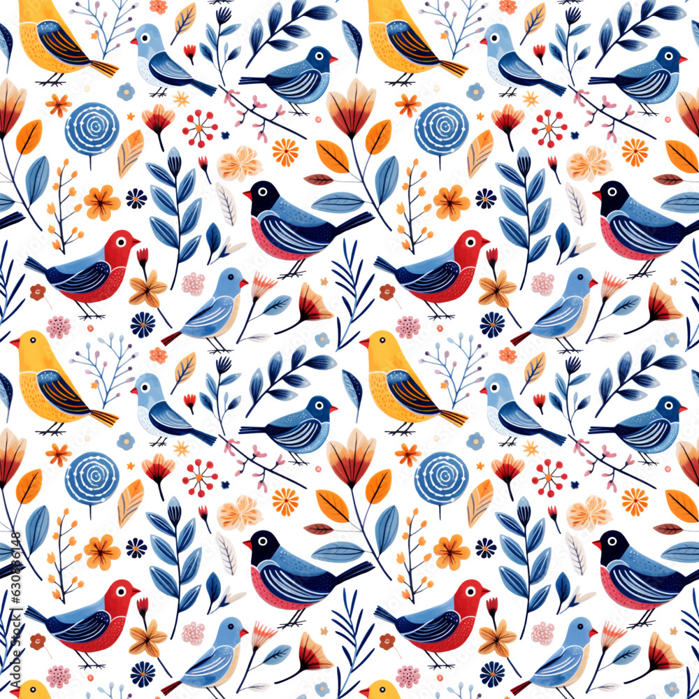 seamless pattern; birds; doodle; watercolor; backgrounds; ethnic ...