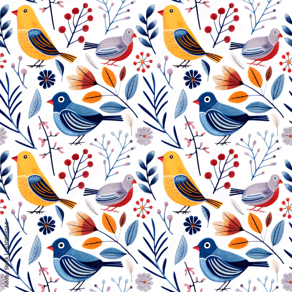 seamless pattern; birds; doodle; watercolor; backgrounds; ethnic ...