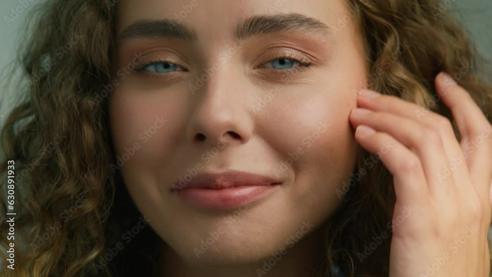 Close Up Portrait Of Lovely Brunette Woman Looking Into Camera
