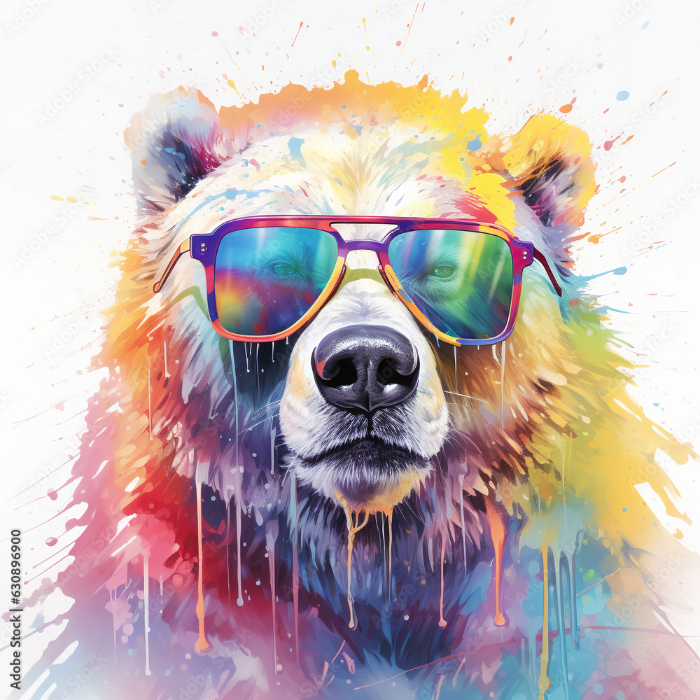 Cartoon Colorful Polar Bear With Sunglasses On White Background Stock Illustration Adobe Stock