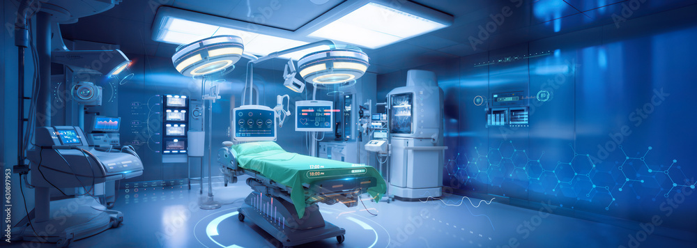 futuristic medical operation or emergency admission ER room with ...