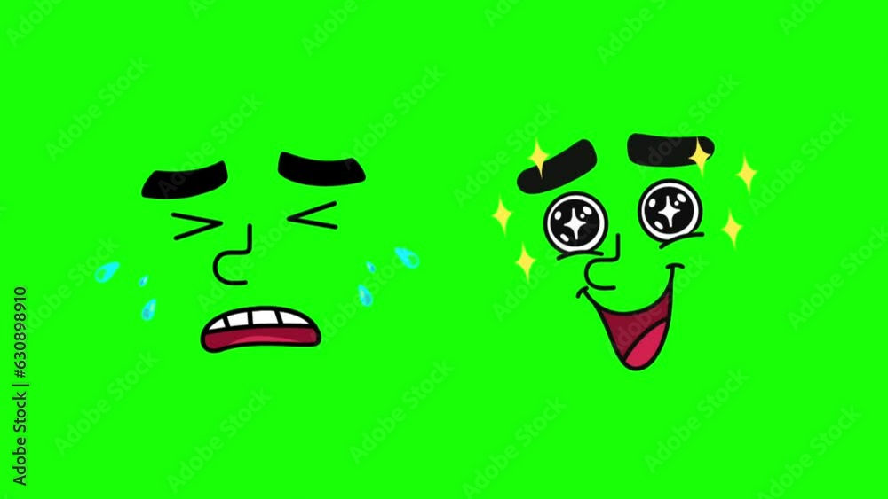 animated crying and happy facial expressions with a green screen ...