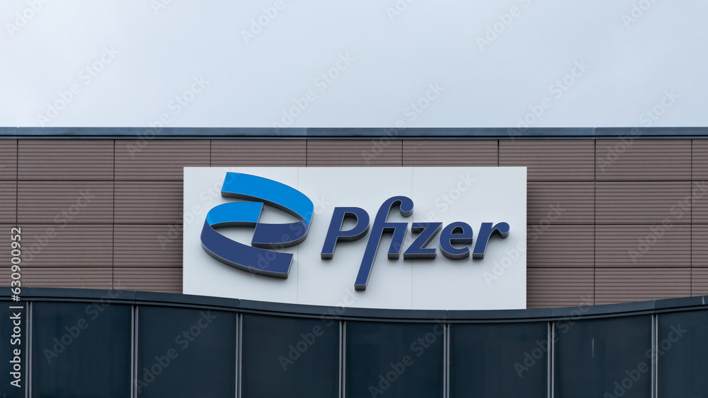 New Logo of Pharmaceutical Corporation Pfizer at the German ...