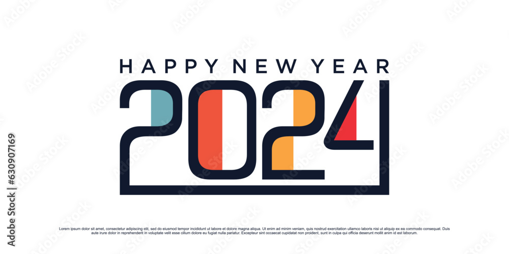2024 Happy new year logo design vector illustration for new year 2024 with creative idea Stock ...