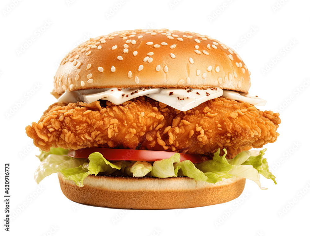 Fried chicken burger isolated on transparent background. PNG file, cut ...