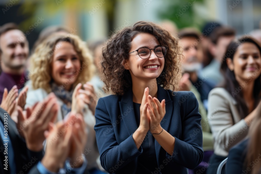 Applause. Happy business people as the audience at a seminar with ...