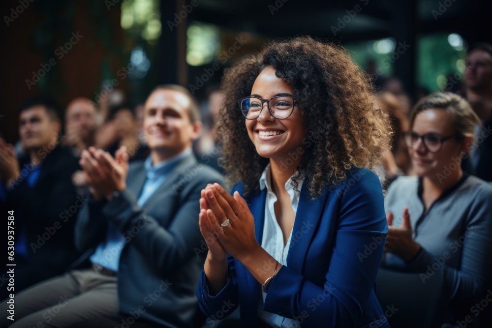 Applause. Happy business people as the audience at a seminar with ...