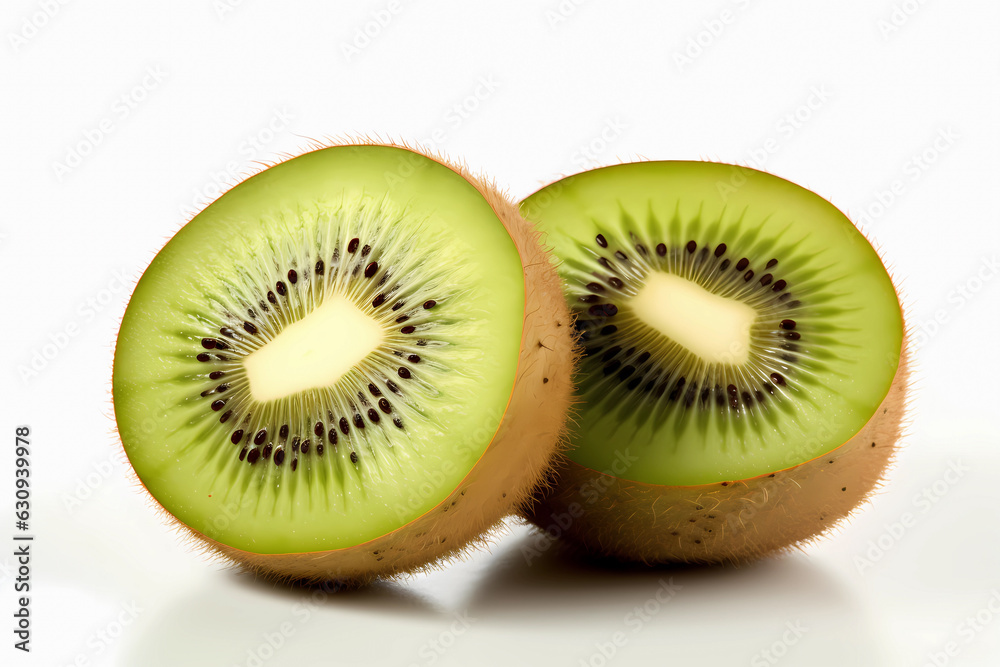 Kiwi fruit in half sliced on white background, in the style of creative ...
