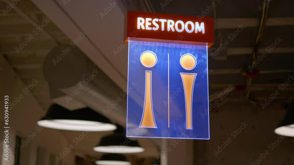 Stock clip of a restroom sign fancy upscale modern design lit up led ...