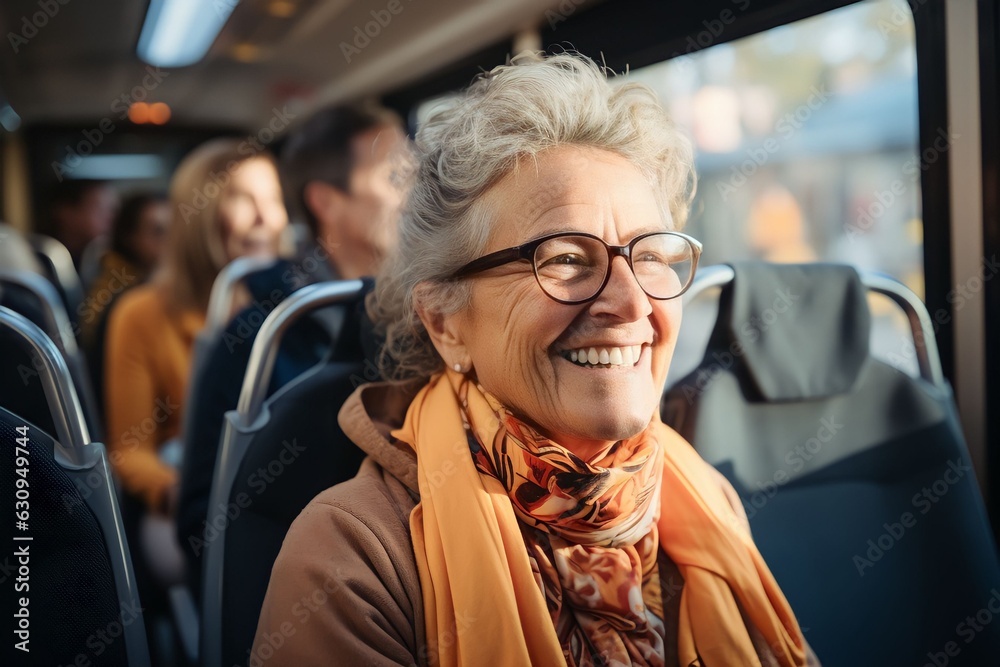 old retired parents getting on the bus with a happy smile, Parents are ...
