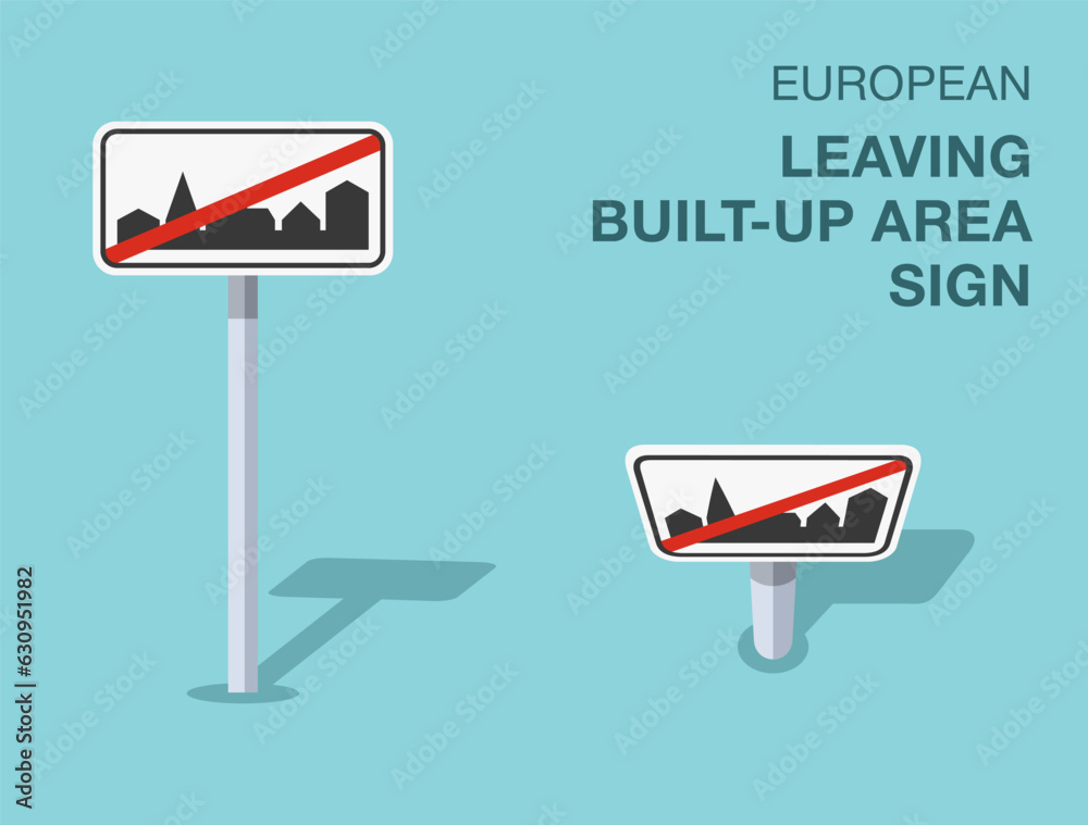 Traffic regulation rules. Isolated european leaving built-up area sign ...