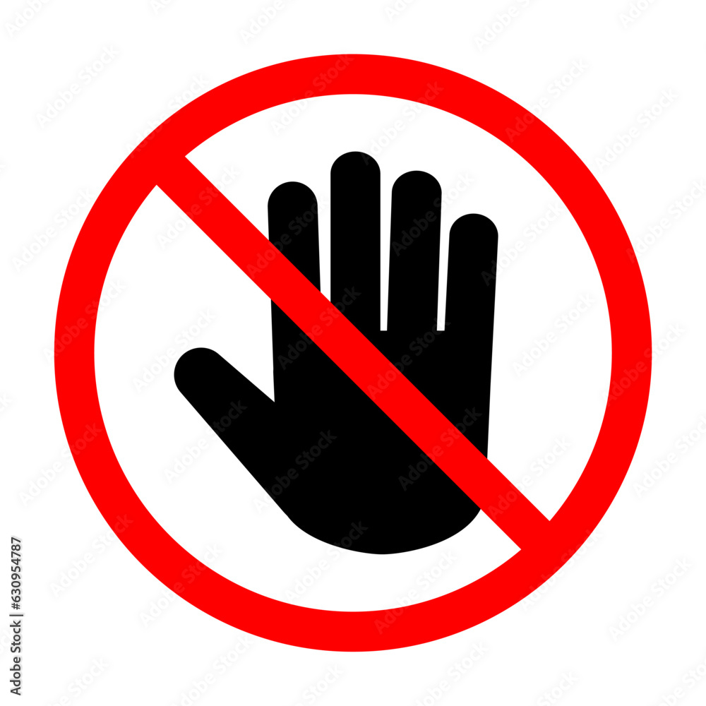 No entry, stop sign, do not touch icon vector. Hand sign for prohibited ...