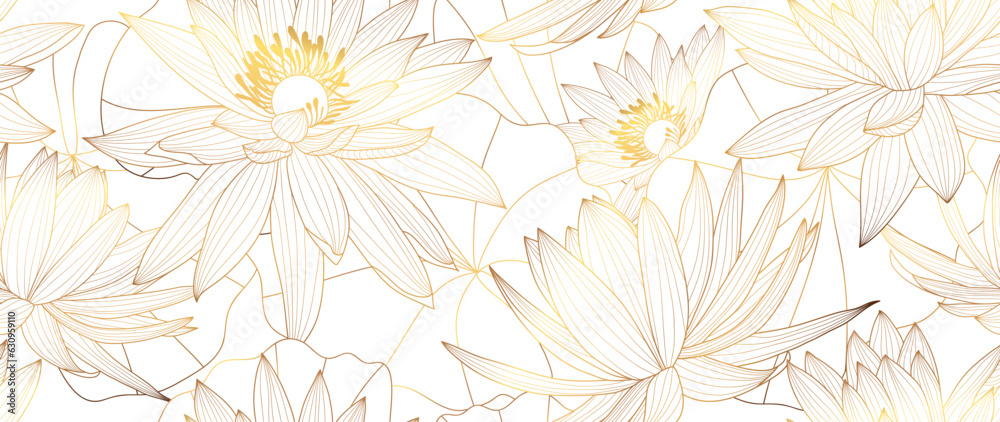 Luxury hand drawn lotus flowers background vector. Elegant gradient ...