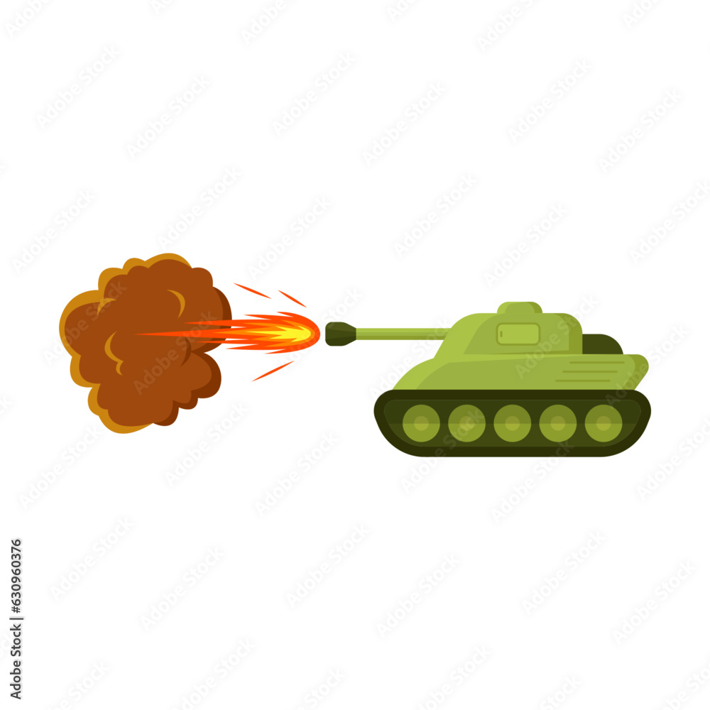 Green tank in battle firing vector. Drawing of military transport ...
