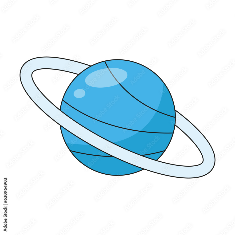 Cute comic planet with ring space symbol vector illustration. Cartoon ...