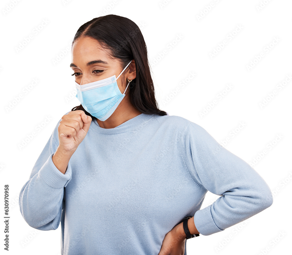 Covid, cough and mask with woman isolated on transparent png background ...
