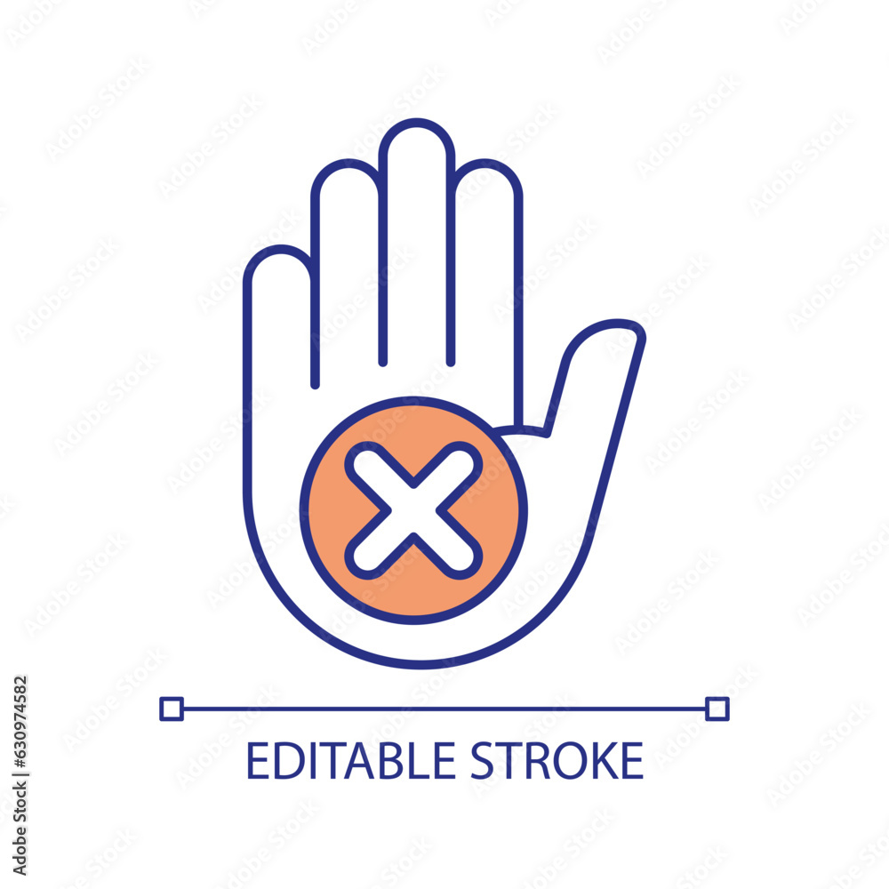 Stop hand sign RGB color icon. Stop gesture. No touching. No entry ...