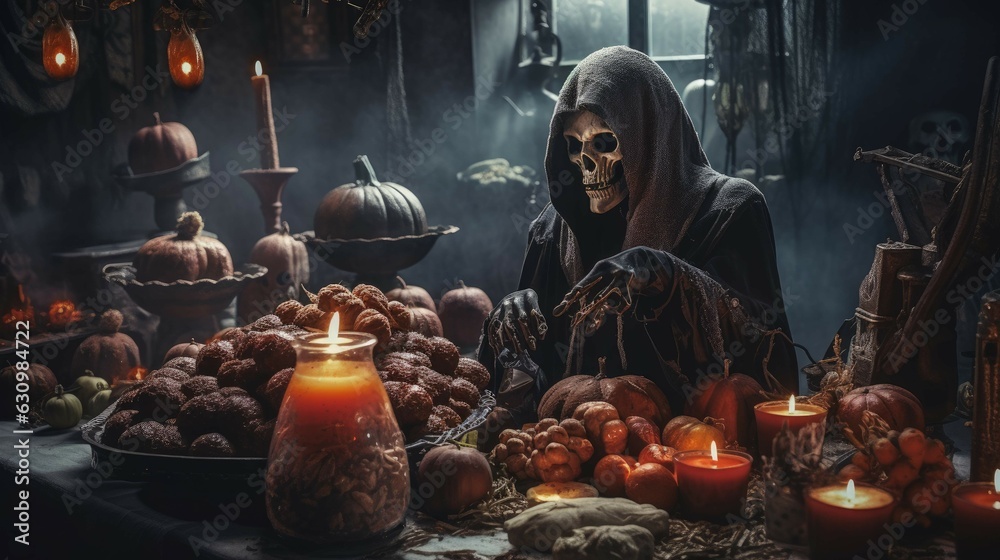 the skeleton's feast: a chilling portrayal of halloween's eerie ...