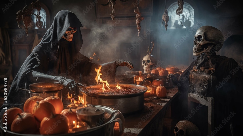 the skeleton's feast: a chilling portrayal of halloween's eerie ...