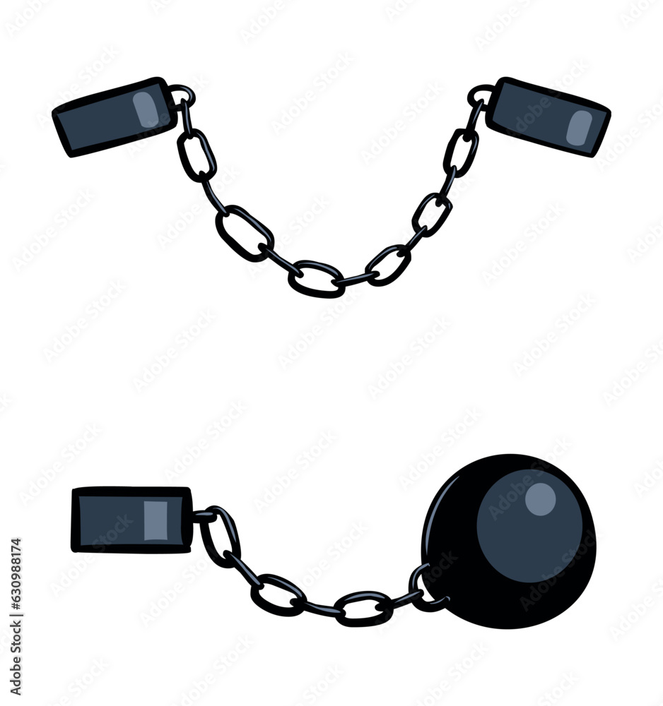 Cartoon style iron chains and iron ball vector illustration. Isolated ...