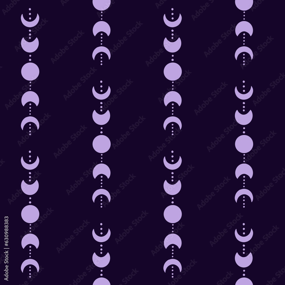 Hand drawn seamless pattern with moon phases in vertical line on dark ...