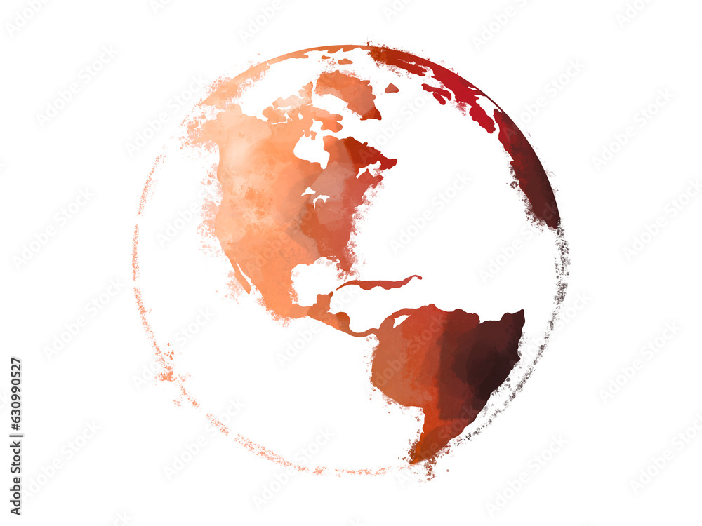Fire earth watercolor art hand drawing. Orange Earth icon for ...
