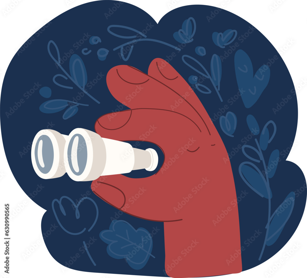 Vetor de Cartoon vector illustration of hand holding binoculars do ...