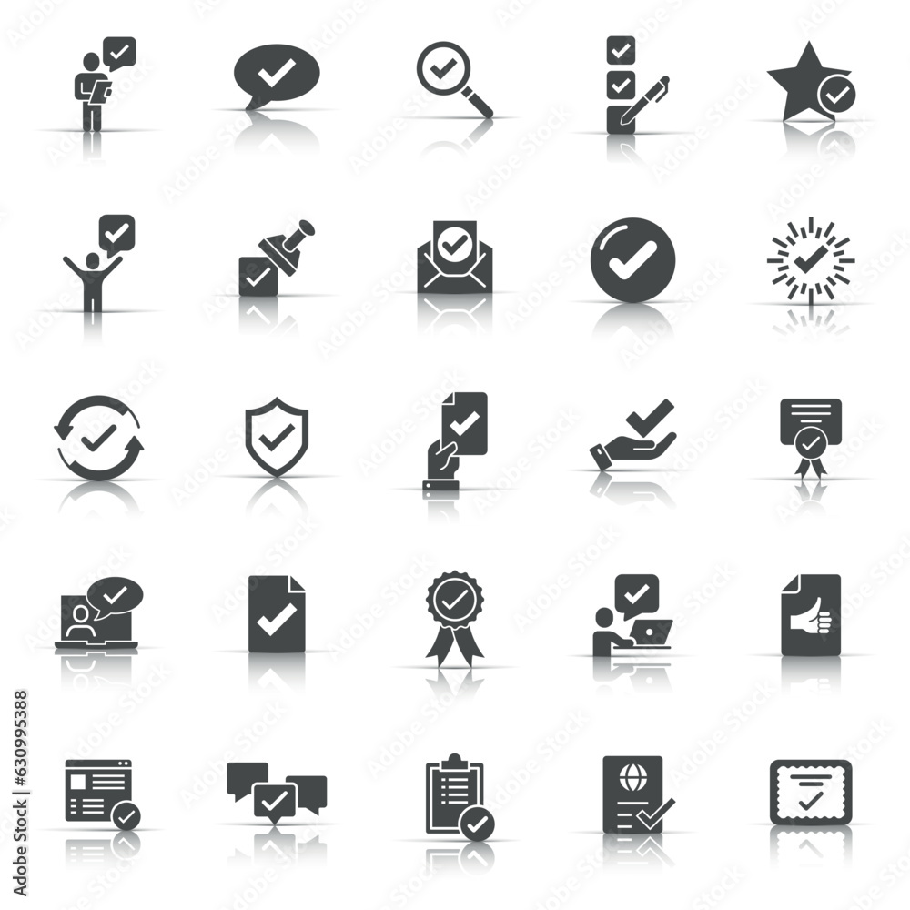 Approve icon set in flat style. Check mark vector illustration on white ...