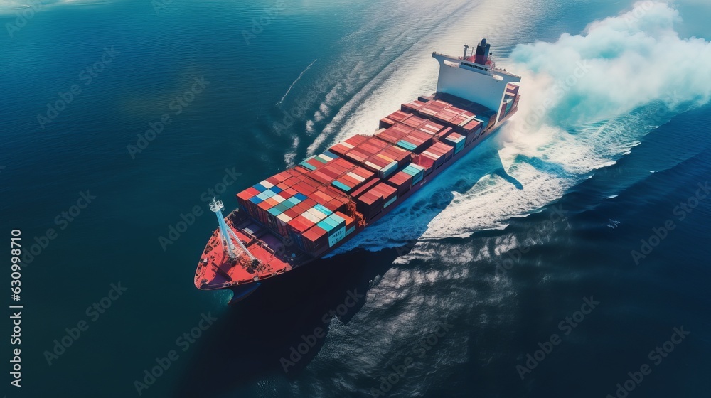 webinar banner, Aerial top view of cargo maritime ship with contrail in ...