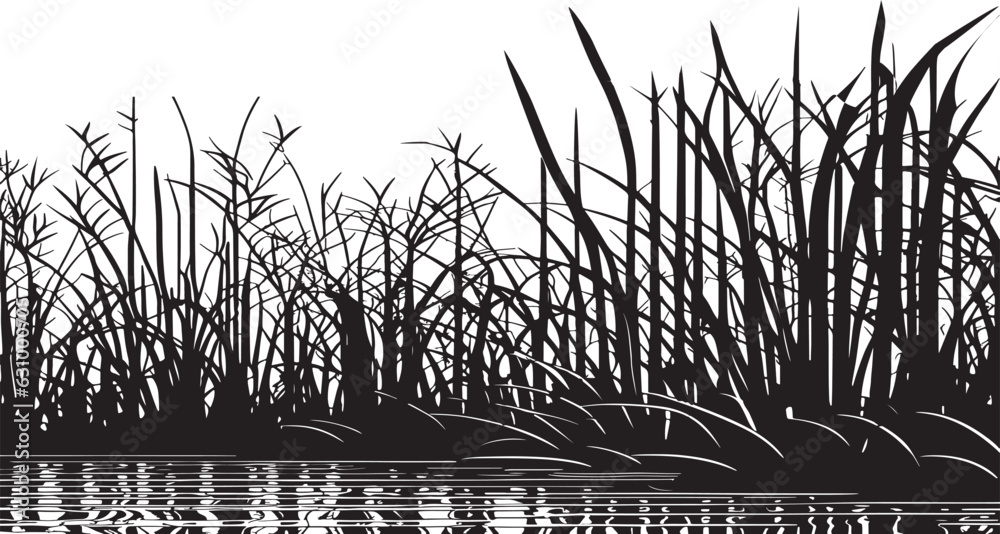 Reed and water vegetation silhouette elements. Tall marsh grass for ...