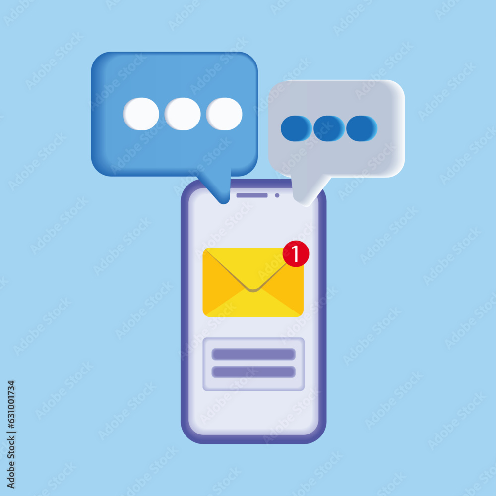 3D speech bubble and Email notification icons with Smartphone concept ...