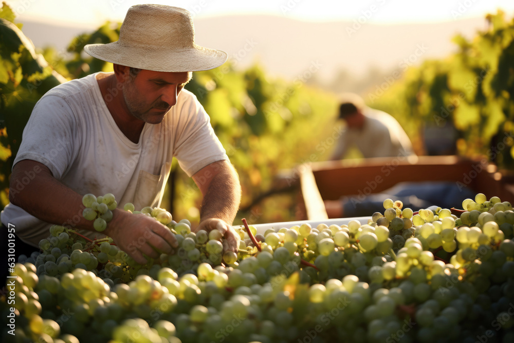 Man Working In Vineyard Picking Grapes. Making Wine, Picking Grapes ...