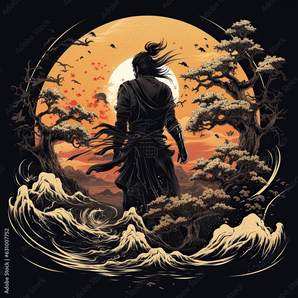 unique character samurai, ninja, yokai (supernatural creatures from ...