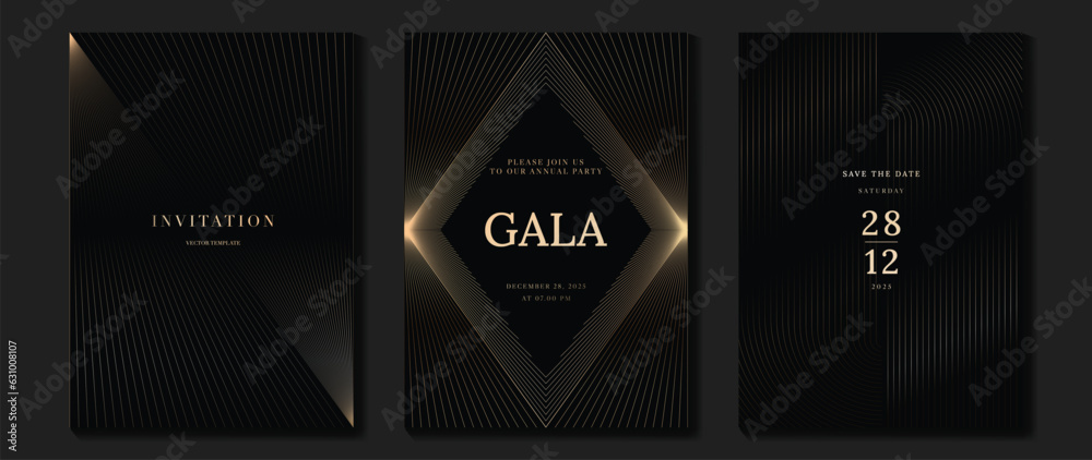 Luxury gala invitation card background vector. Golden elegant wavy gold ...