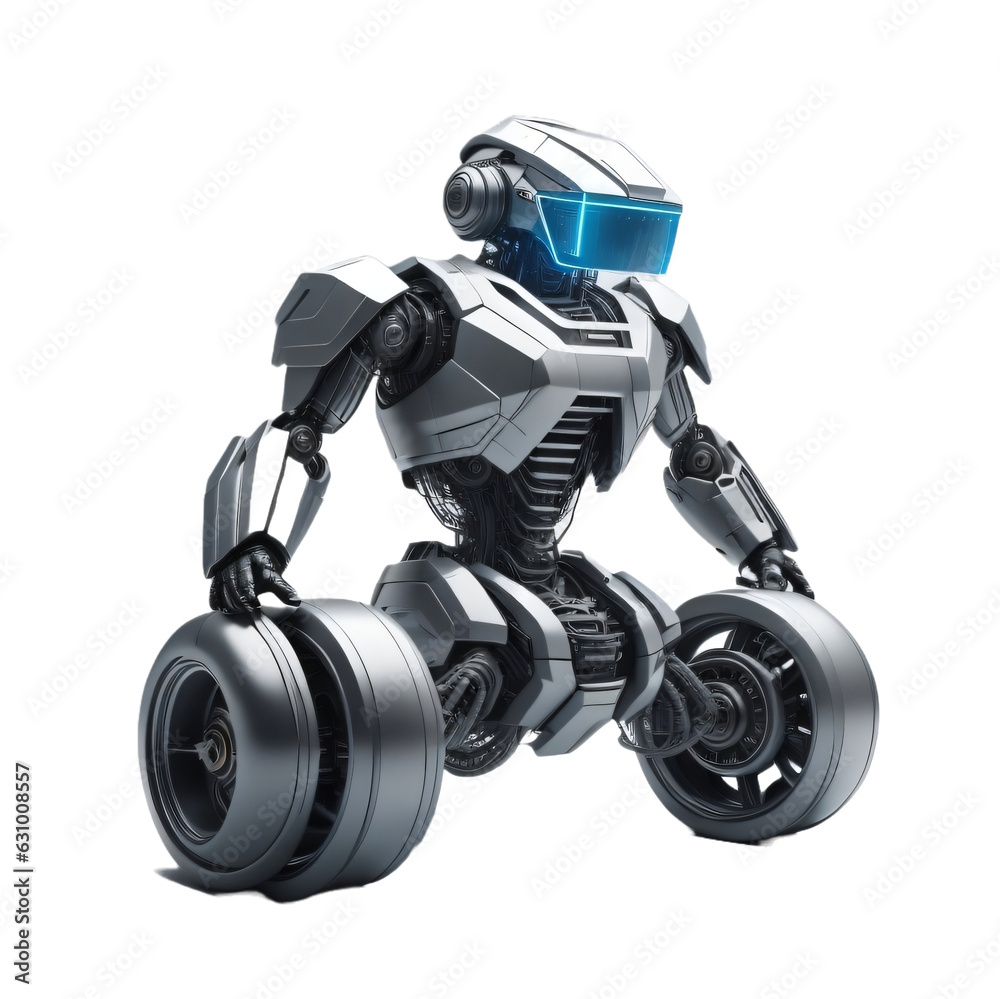 Futuristic wheeled robot, futuristic LED light, isolated, transparent ...