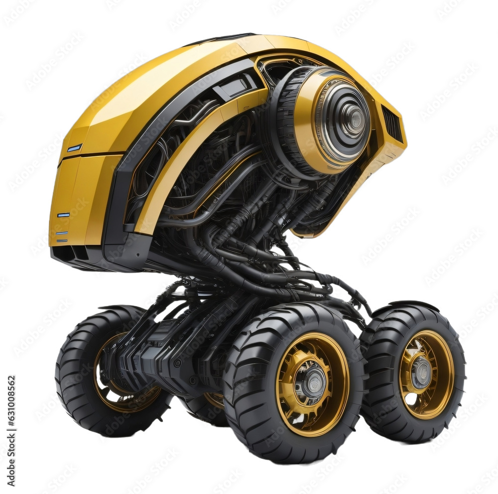 Futuristic wheeled robot, futuristic LED light, isolated, transparent ...