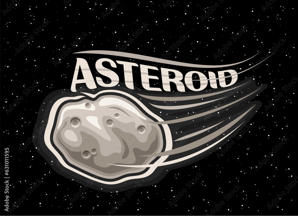 Vector illustration of Asteroid, horizontal astronomical poster with ...