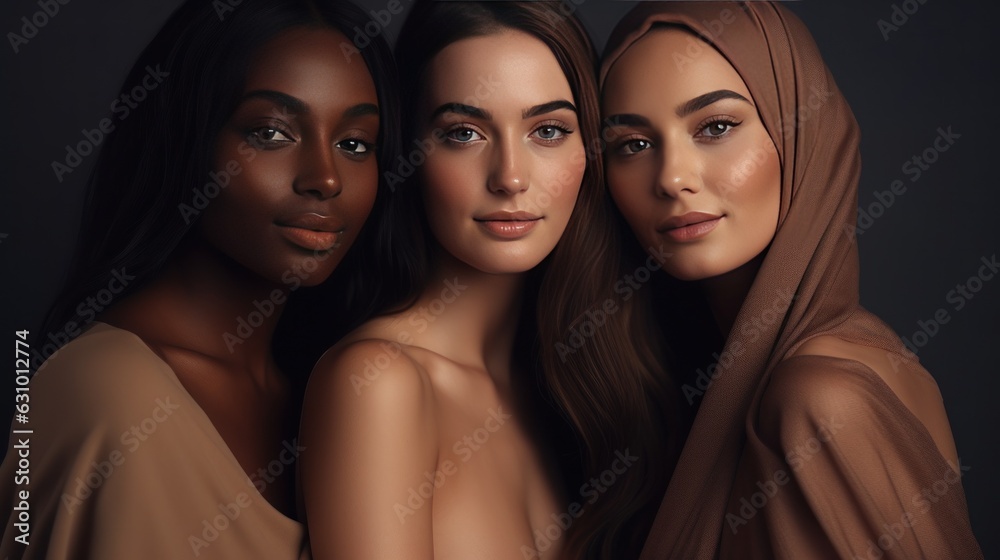 A diverse group of beautiful women with natural beauty and glowing ...