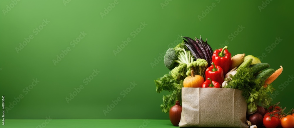 background image featuring a paper bag filled with healthy vegan and ...