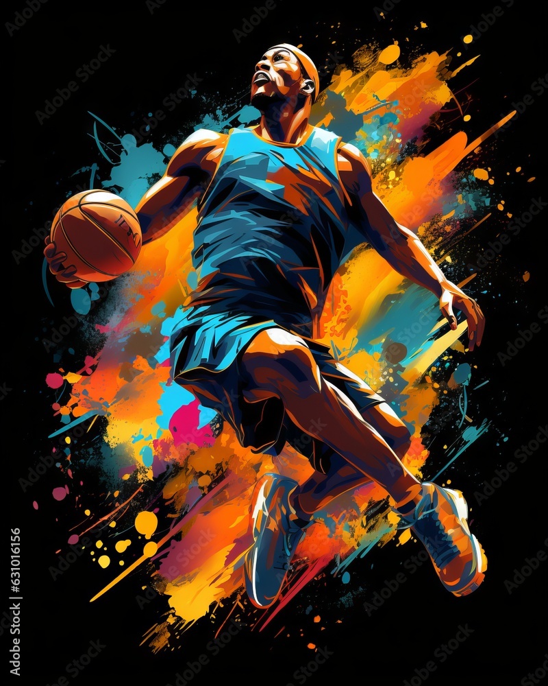 Vibrant basketball player slam dunk illustration - dynamic T-Shirt ...