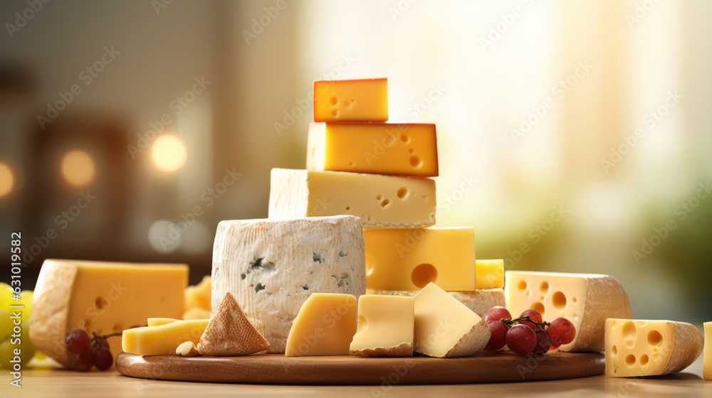 types of cheese, pieces and slice of various cheese kinds, blue cheese ...