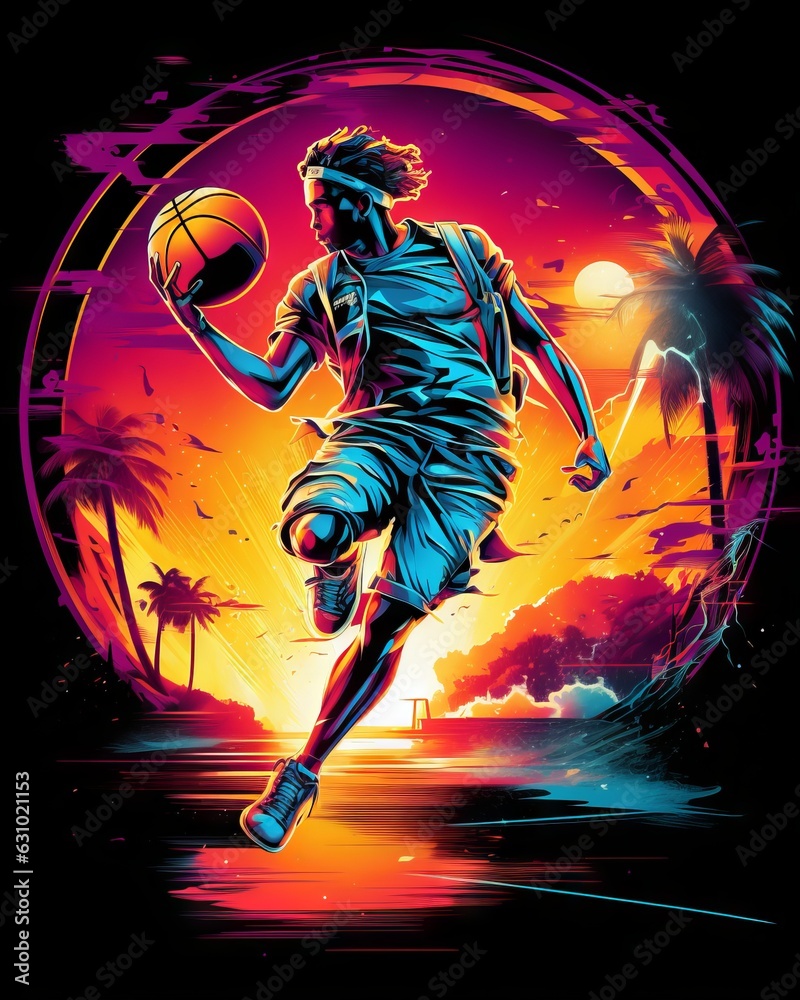 Dynamic Basketball Player Vector Illustration with Synthwave Vibes ...