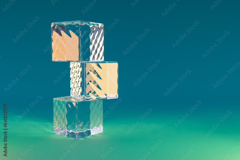 glas stack of three cubes on infinite background; pedestal for beauty ...