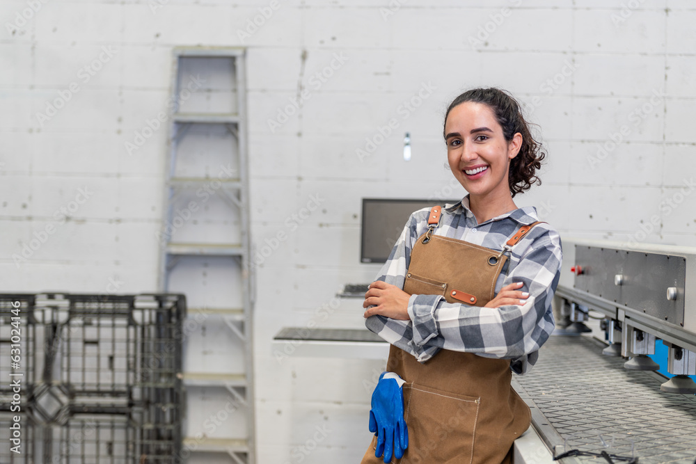 One Strong confident young aged women carpenter standing look at camera ...