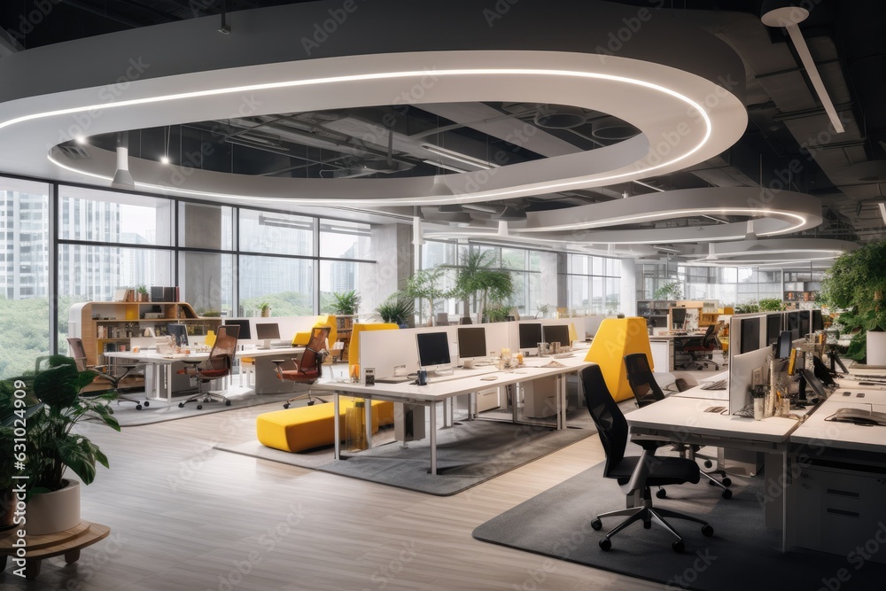 Open office layout with flexible workstations, encouraging spontaneous ...