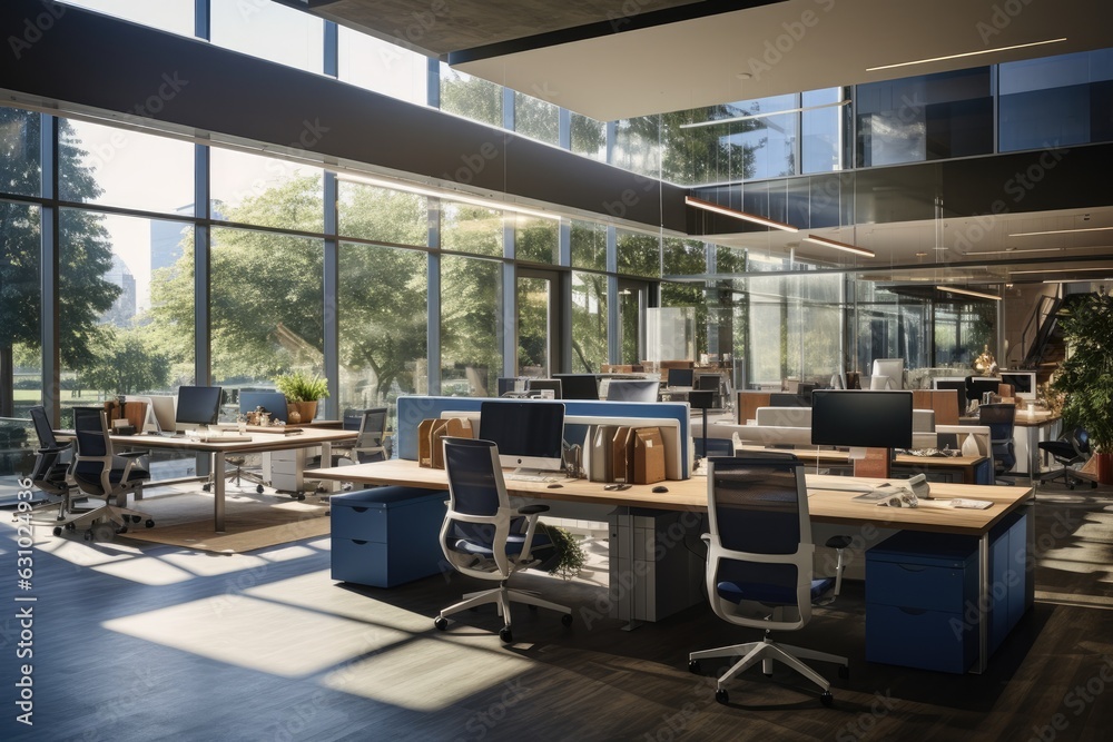Open office layout with flexible workstations, encouraging spontaneous ...