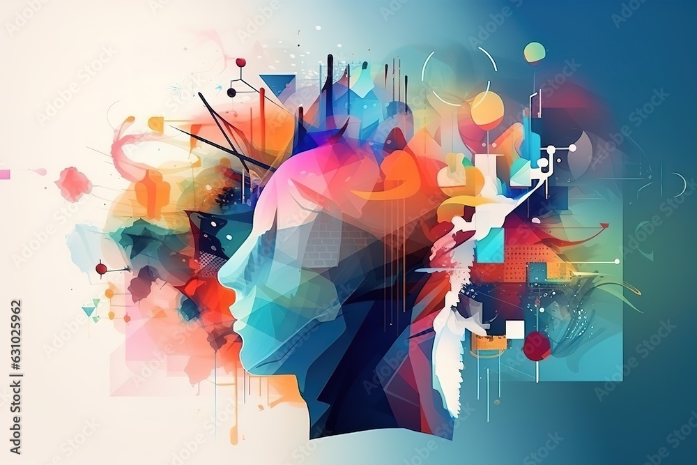 illustration of explosion of colours in human head Stock Illustration ...