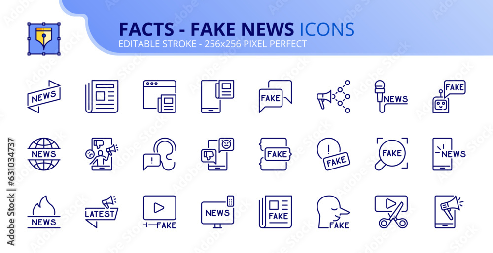 Simple set of outline icons about facts and fake news. Stock Vector ...