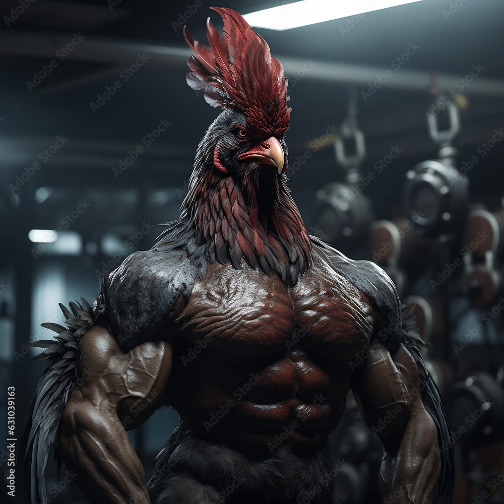 Muscular Rooster flexing its feathers at the gym Stock Illustration ...