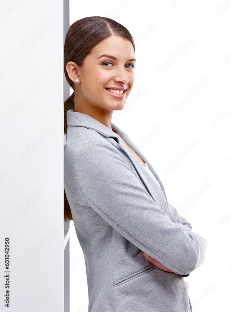Happy, portrait and profile of business woman or corporate, intern and ...